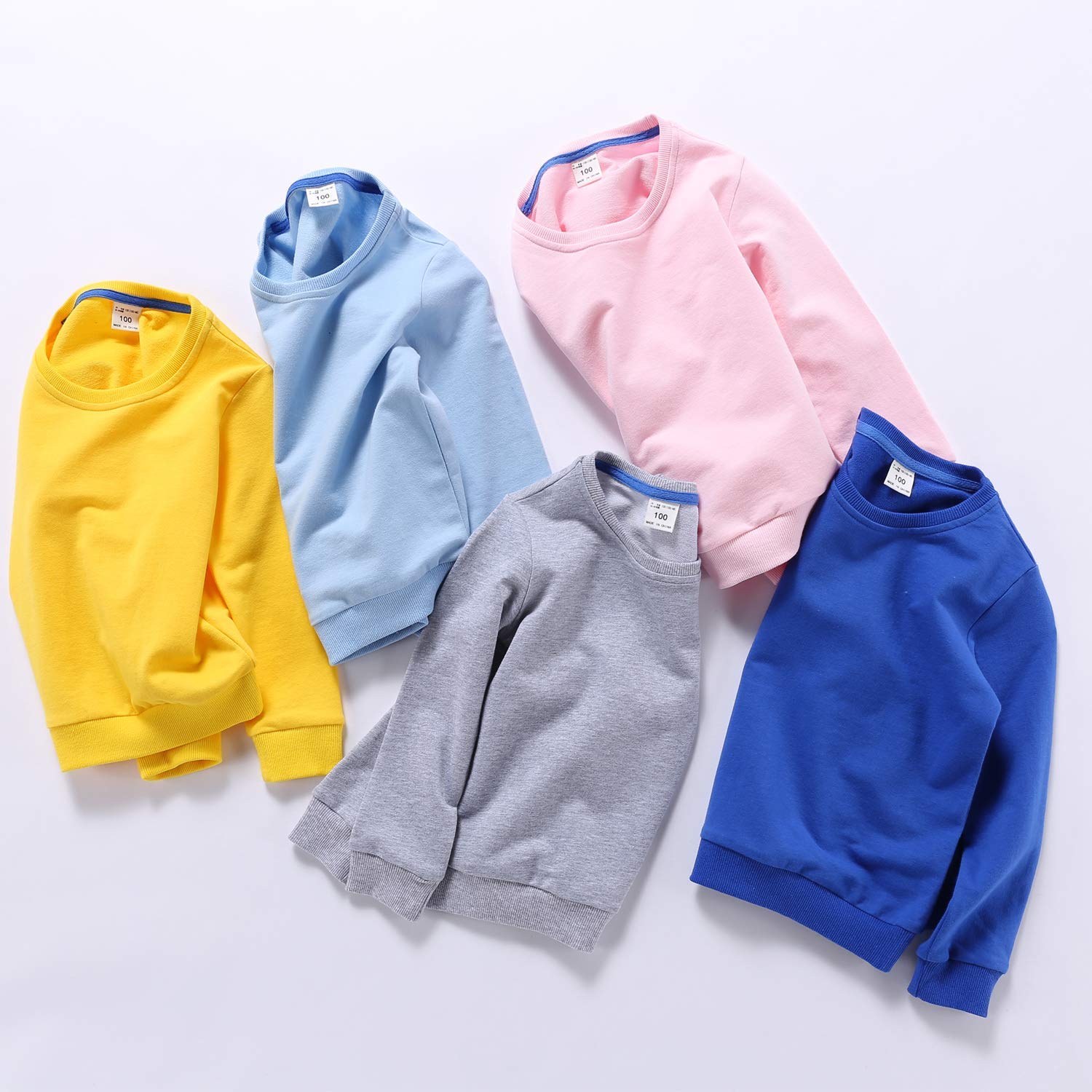 ALALIMINI Boys&Girls Crewneck Sweatshirts Toddler Kids Solid Cotton Long Sleeve Pullover Tshirts (Blue, 5T)
