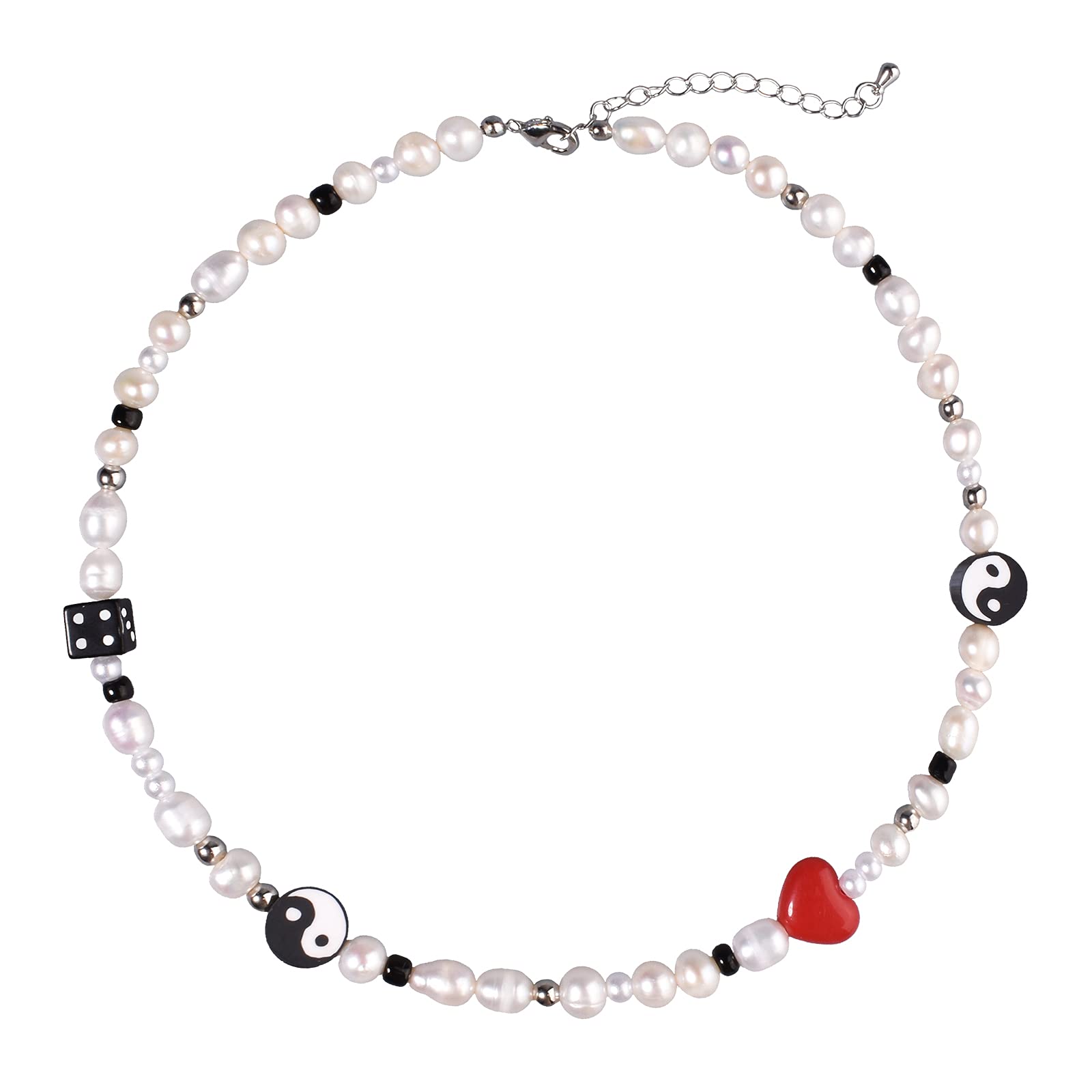 Beaded Necklace Choker Necklace For Women Bead Necklace Pearl Necklaces Yin Yang Dice Heart Necklaces Jewelry Colorful Boho Cute Beads Chokers Pendant Y2k Jewelry Gifts For Her