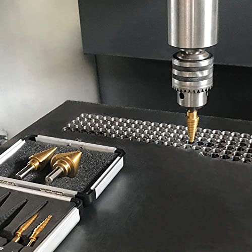 Arkdeffon Step Drill Bit Set & Automatic Center Punch,Titanium Coated, Double Cutting Blades, 5pcs Hss Multiple Hole 50 Sizes (1/8In-1 3/8In) High-Speed Metal Steel with Aluminum Case