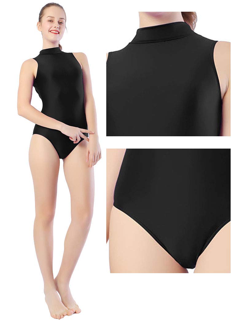 Aoylisey Women's High Neck Ballet Dance Leotard Open Back Gymnastics Bodysuit (Black, M)