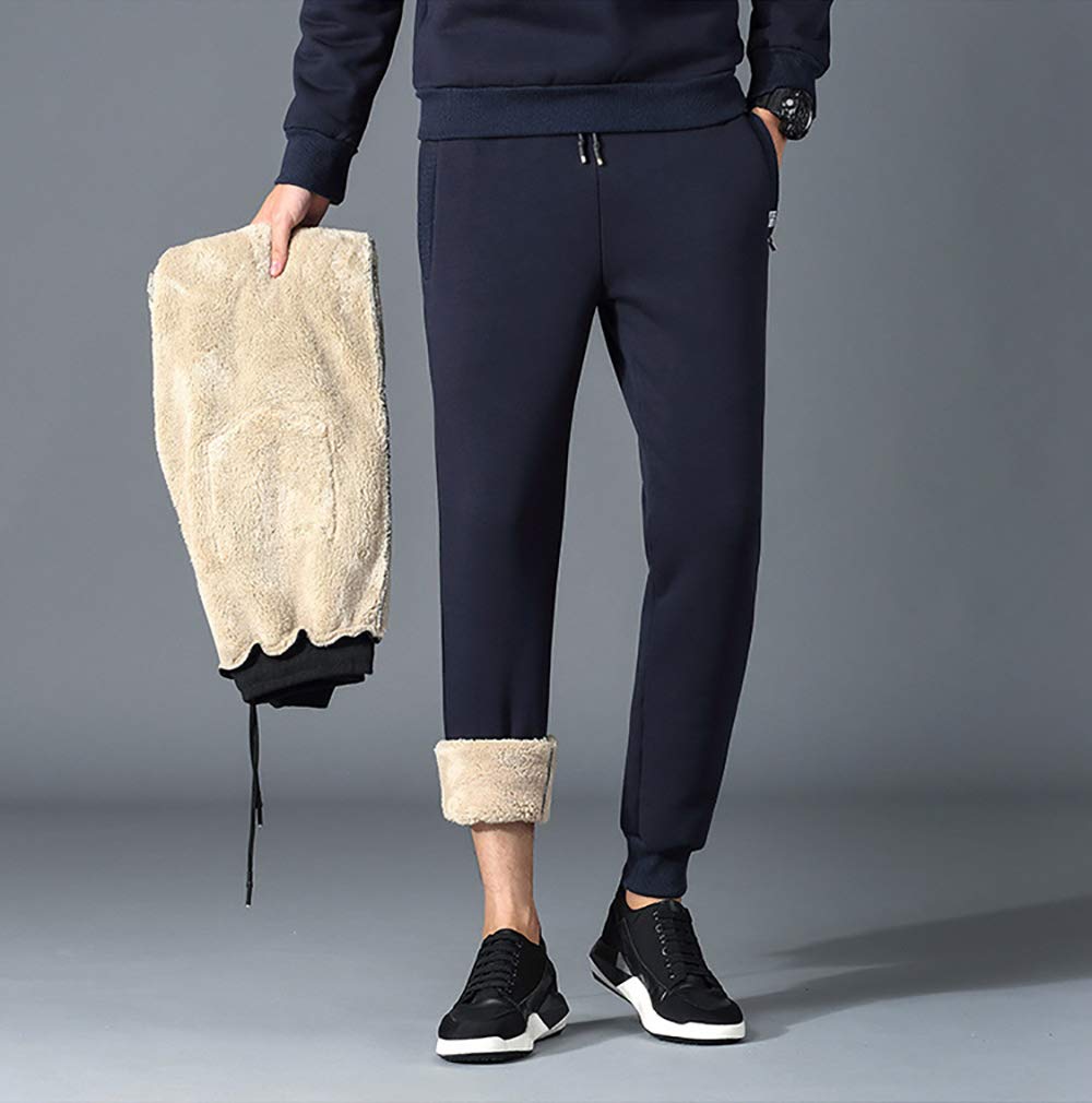 Aprsfn Men's Winter Warm Sherpa Lined Active Sweatpants Jogger Pants (Dark Blue, X-Large)