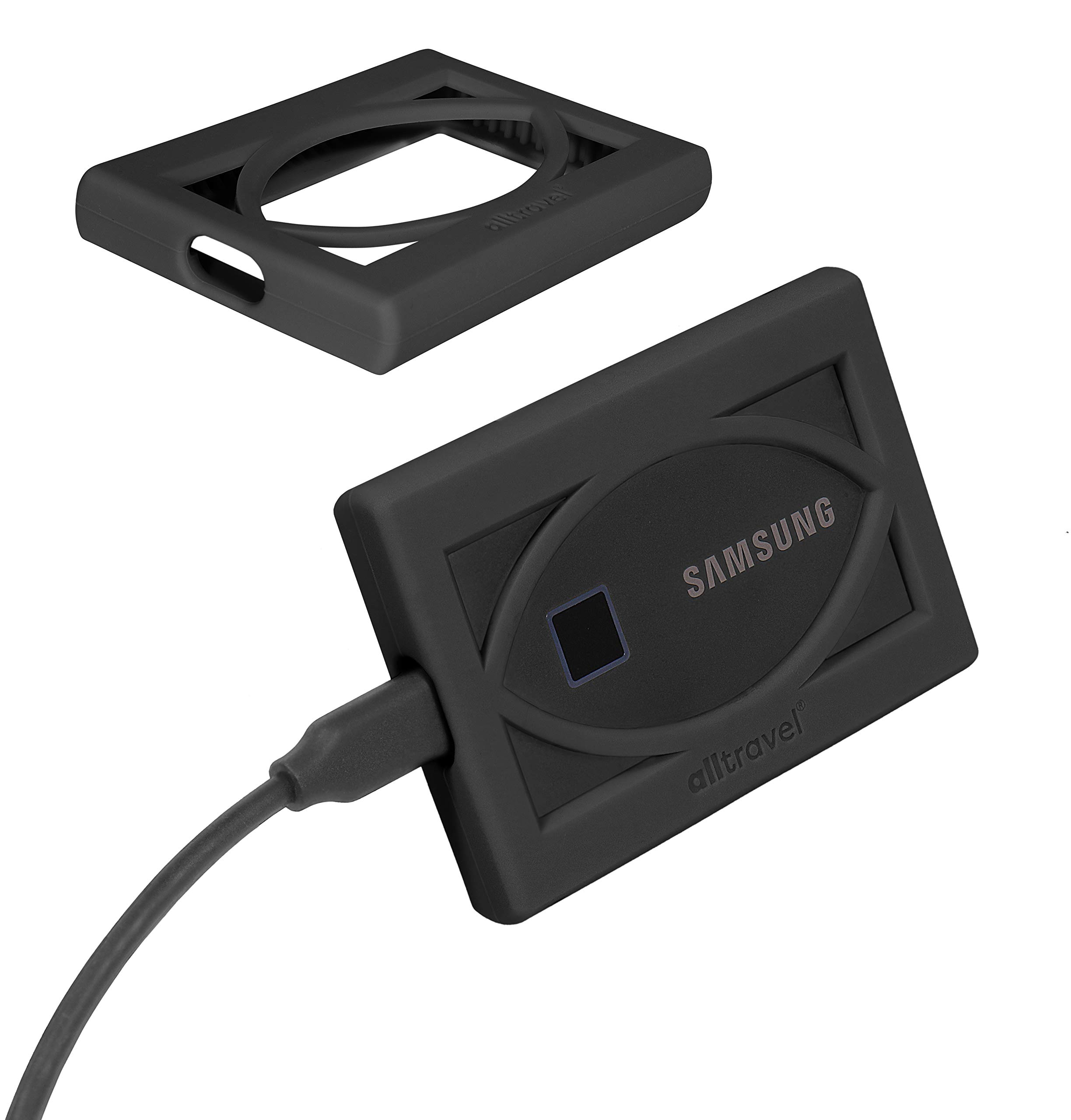 Alltravel External Solid State Drive Bumper Sleeve for Samsung T7,T7 Touch Portable SSD - 1TB, 2TB, 500GB - USB 3.2 External Solid State Drives, Super Strong Bumper Anti Shock, Shake and Drop (Black)