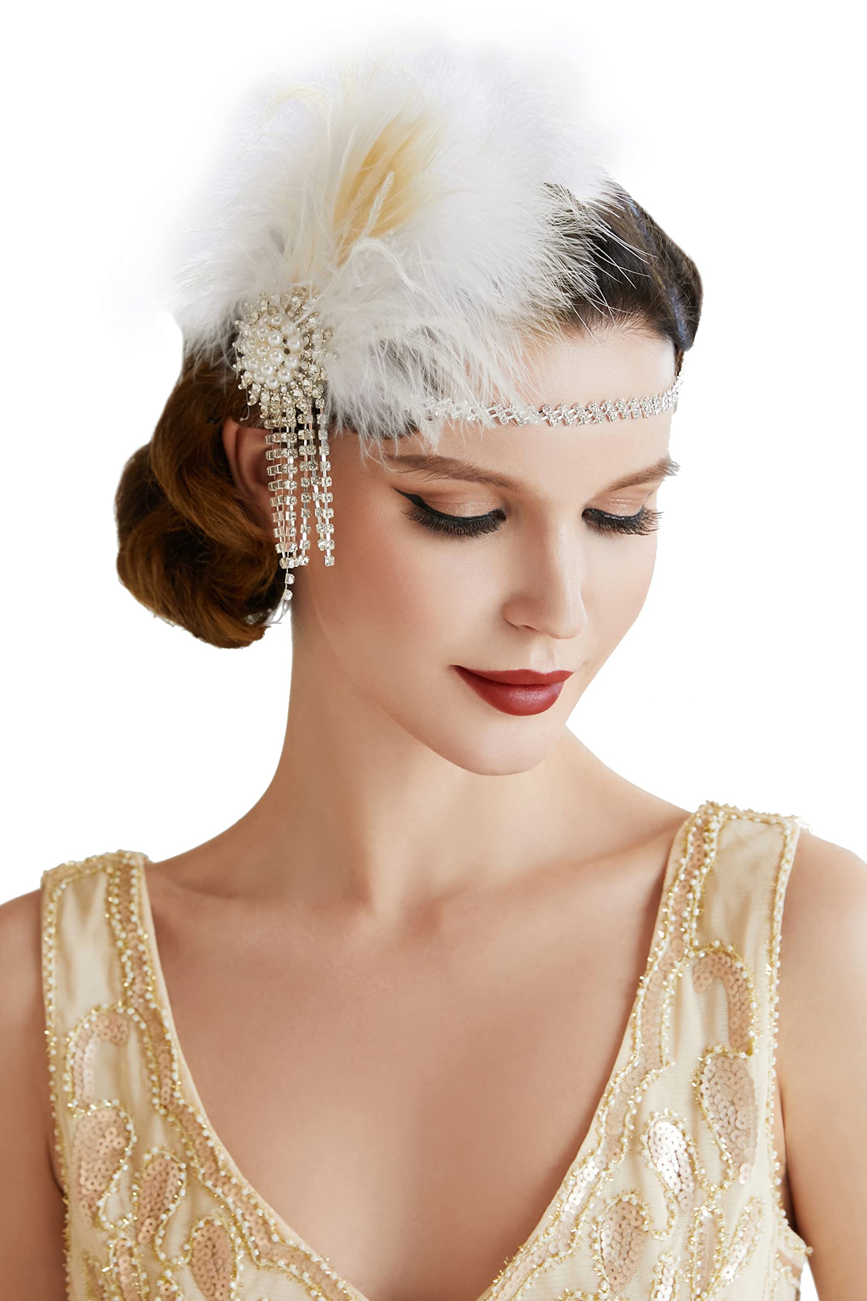 BABEYOND 1920s Vintage Feather Headpiece Ostrich Feather Crystal Headband Great Gatsby Hair Accessories for Women