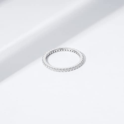 Amazon Essentials Platinum-Plated Sterling Silver Infinite Elements Cubic Zirconia Clear Round Cut Eternity Band Ring, Size 7, (previously Amazon Collection)