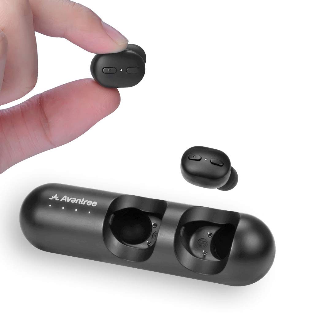Avantree [New Version] TWS110 Mini True Wireless Earbuds for Small Ears Canals, Sport Bluetooth 5.0 Earphones with Volume Control & Mic, Clear Sound, Charging Case, 28H Playtime