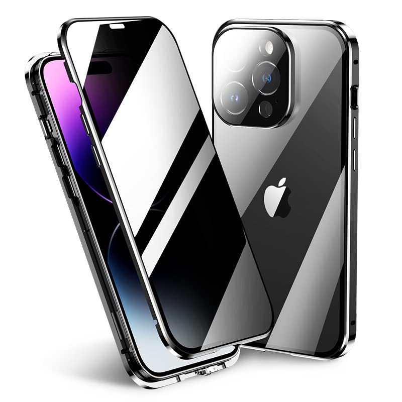 Anti-Peeping iPhone SE 2020, iPhone 8 iPhone 7 360° Full Body Case ,Clear Double Sided Tempered Glass [Magnetic Adsorption] Metal Bumper Protection Privacy Cover Anti-Spy (Black, iPhone7/8/SE(2020))