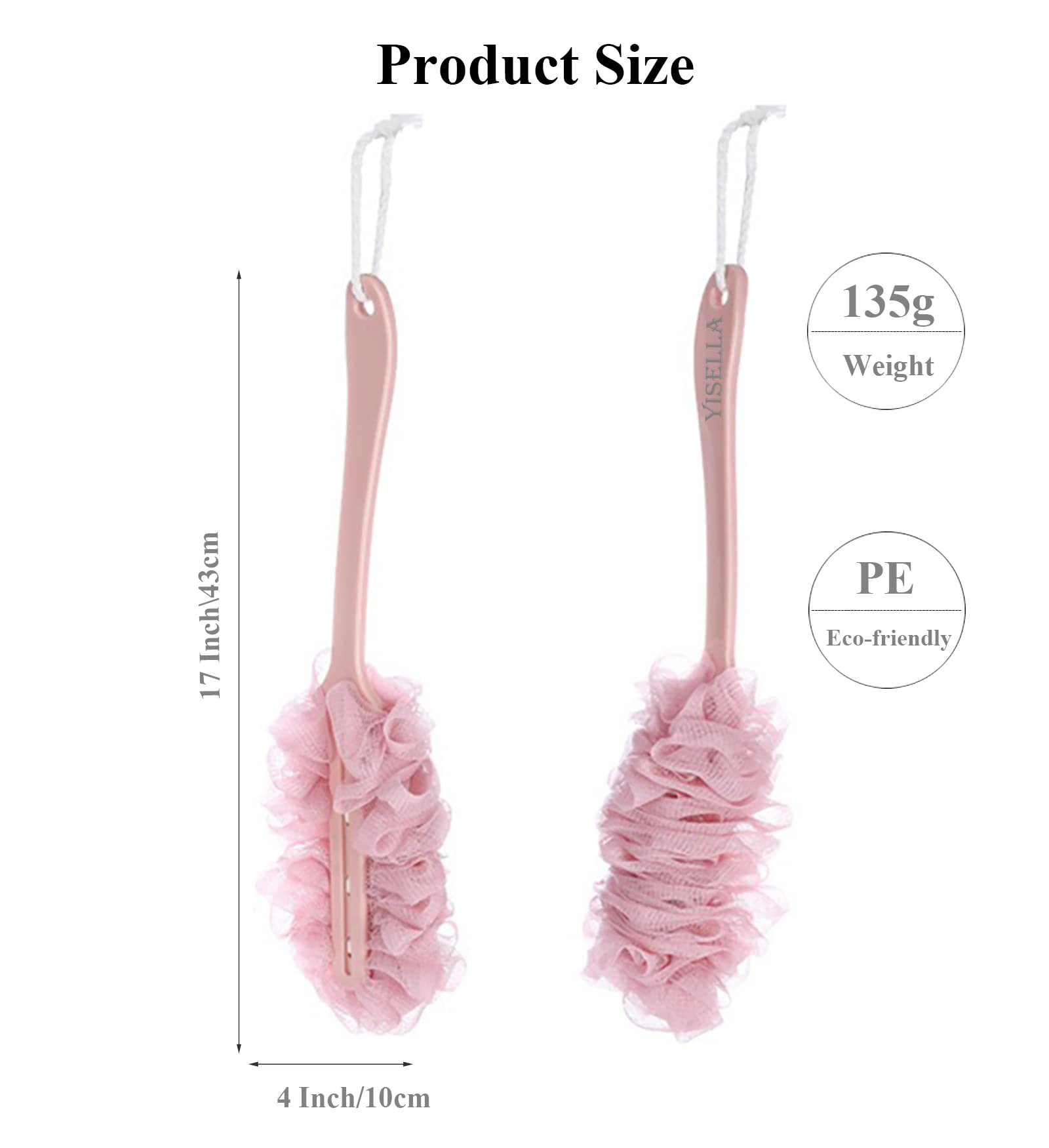 Back Scrubber for Shower for Women & Men Shower Back Brush PE Soft Mesh luffa sponges with Handle Shower Loofah On A Stick