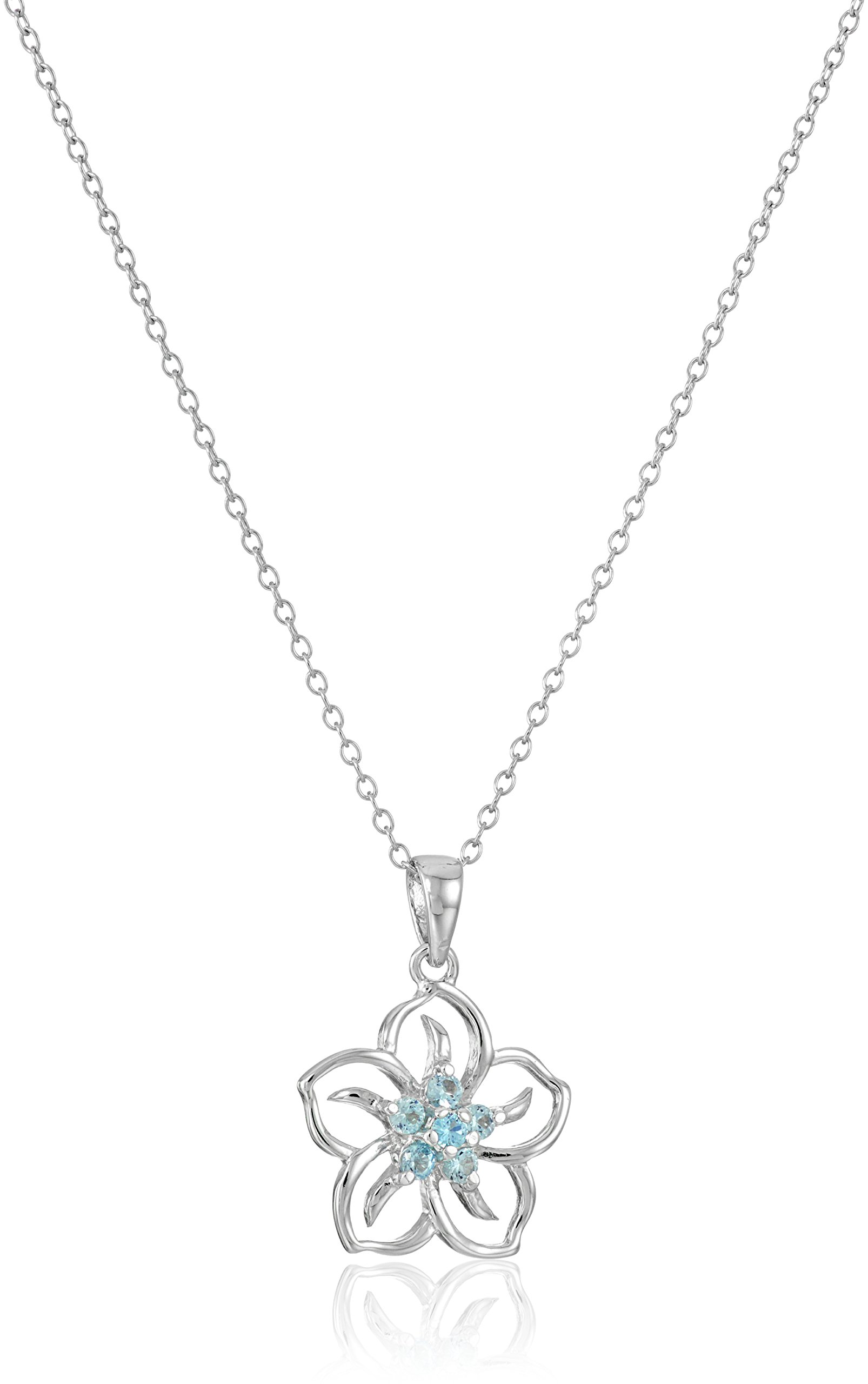 Amazon Essentials Sterling Silver Created Aquamarine Flower Pendant Necklace, 18" (previously Amazon Collection)