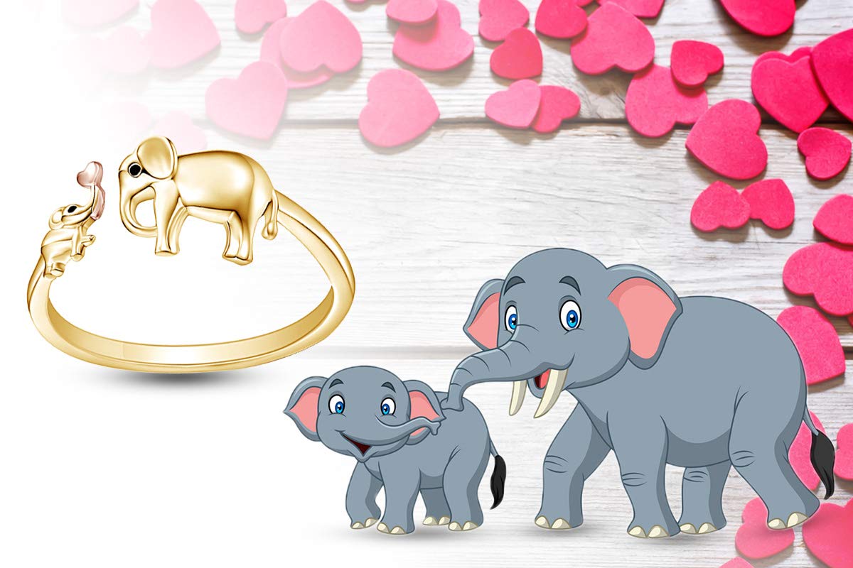 AFFY Mothers Day Jewelry Mother Daughter 925 Sterling Silver Elephant Adjustable Ring for Women
