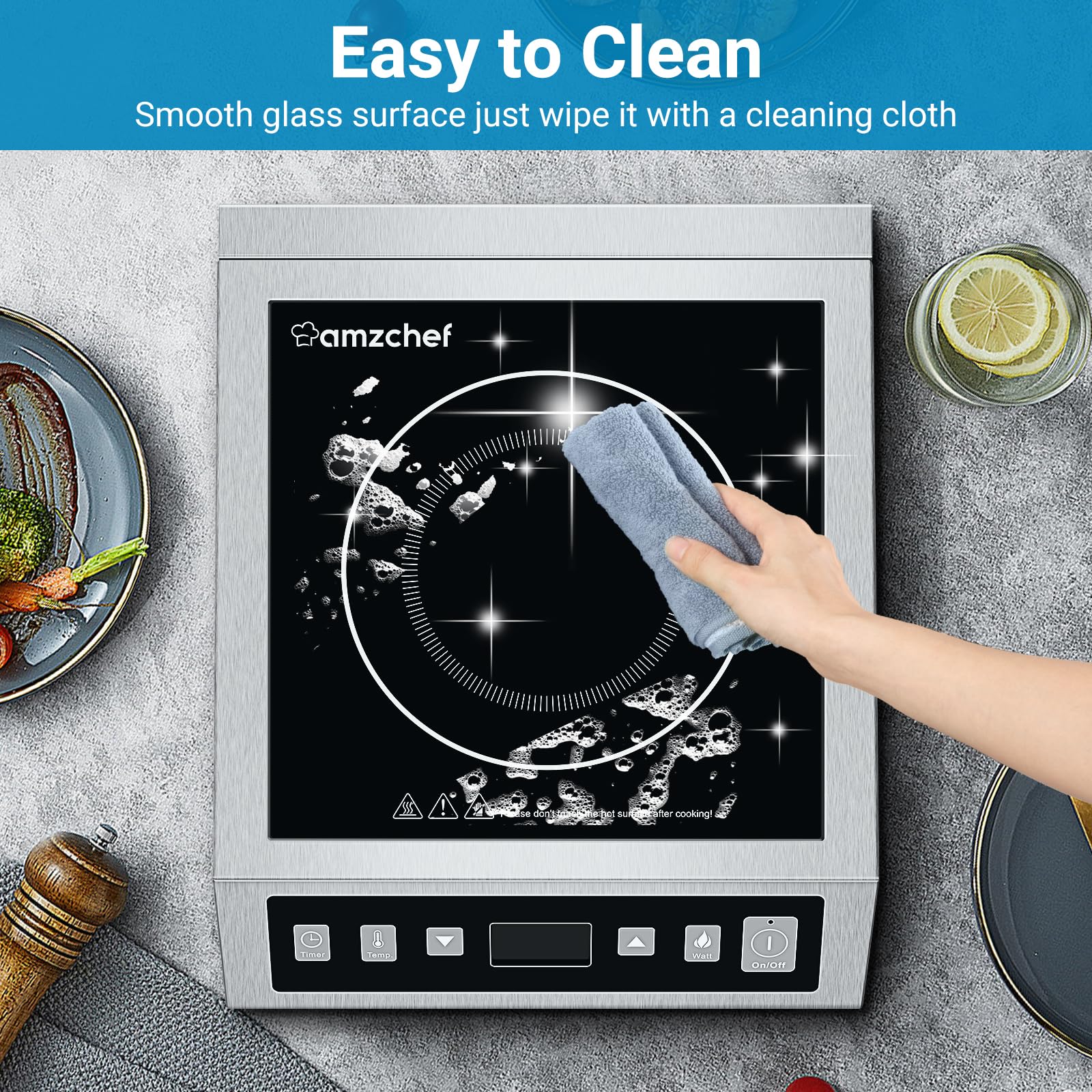 AMZCHEF Induction Cooktop Commercial, Professional Portable Induction Burner, 1800W Countertop Stove Burner with ETL-Certified Induction Hot Plate 3 Hours Timer,8 Temperature & Power Levels,LCD Screen