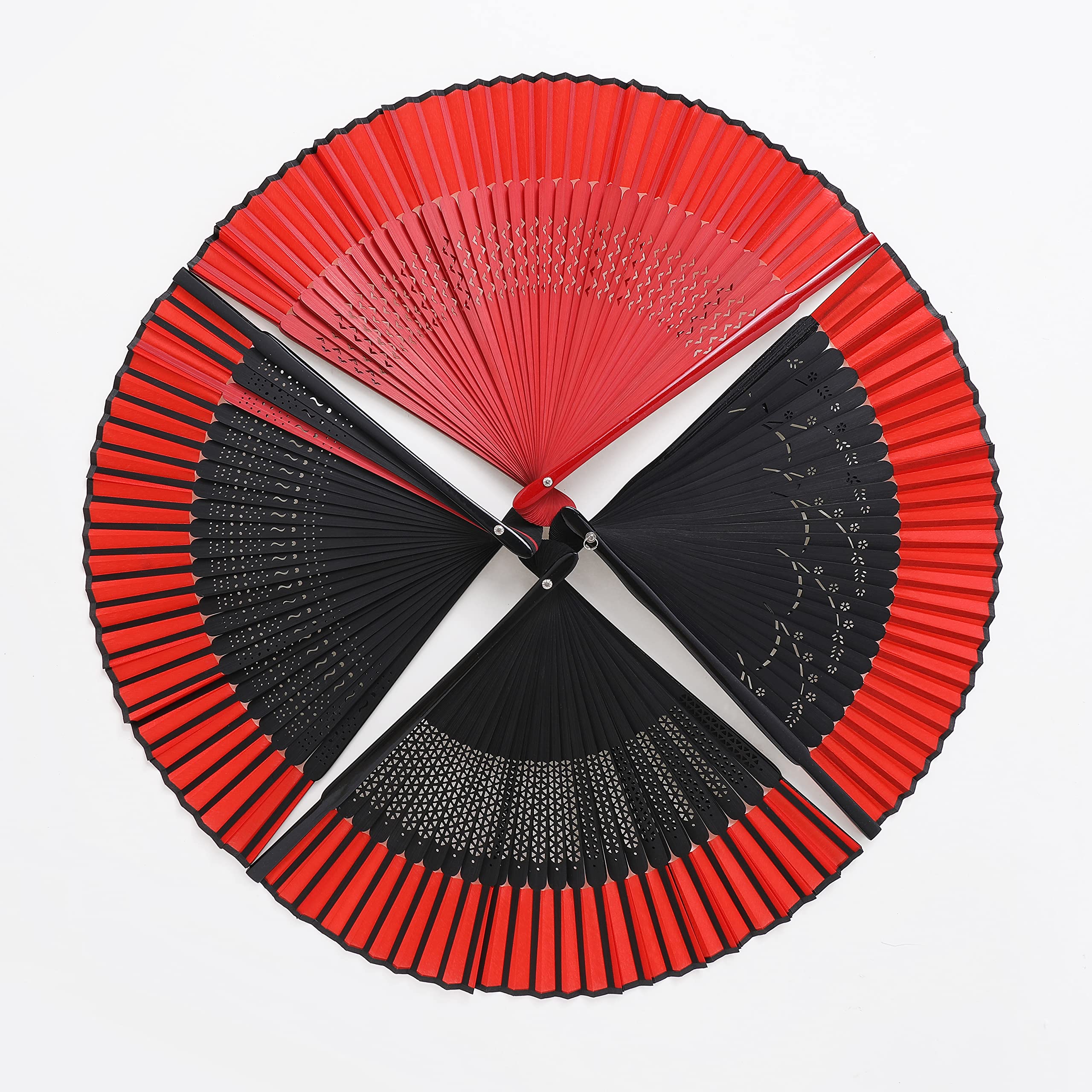 BABEYOND Chinese Bamboo Hand Fan - 4 Pack Hand Held Fan Japanese Fan Portable Folding Fan for Wedding Dancing Party
