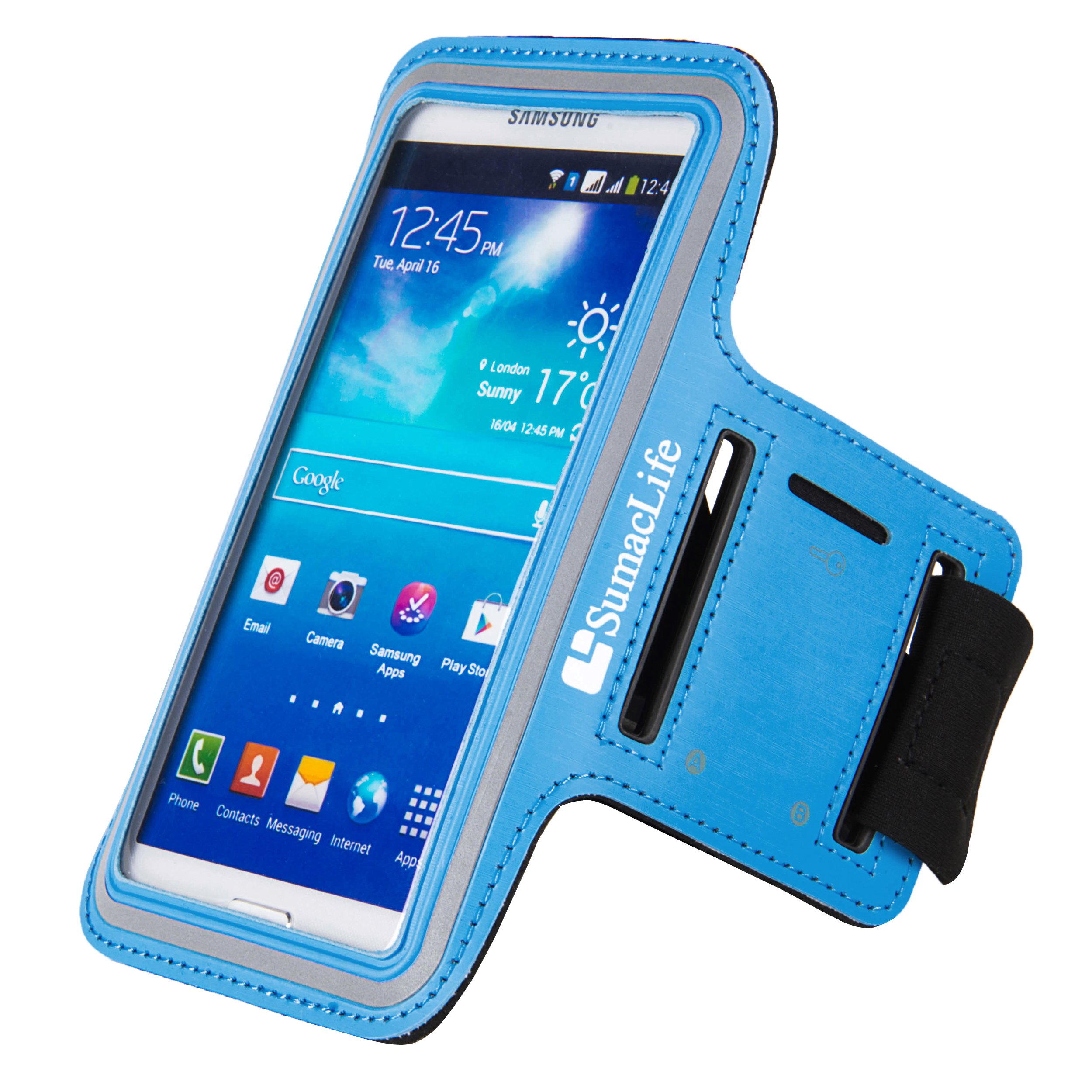 Apple iPhone 7, 7, SE, 6S, 6S Premium Water Resistant Sports Armband (Blue) with Key Holder (10 18 inch Strap)
