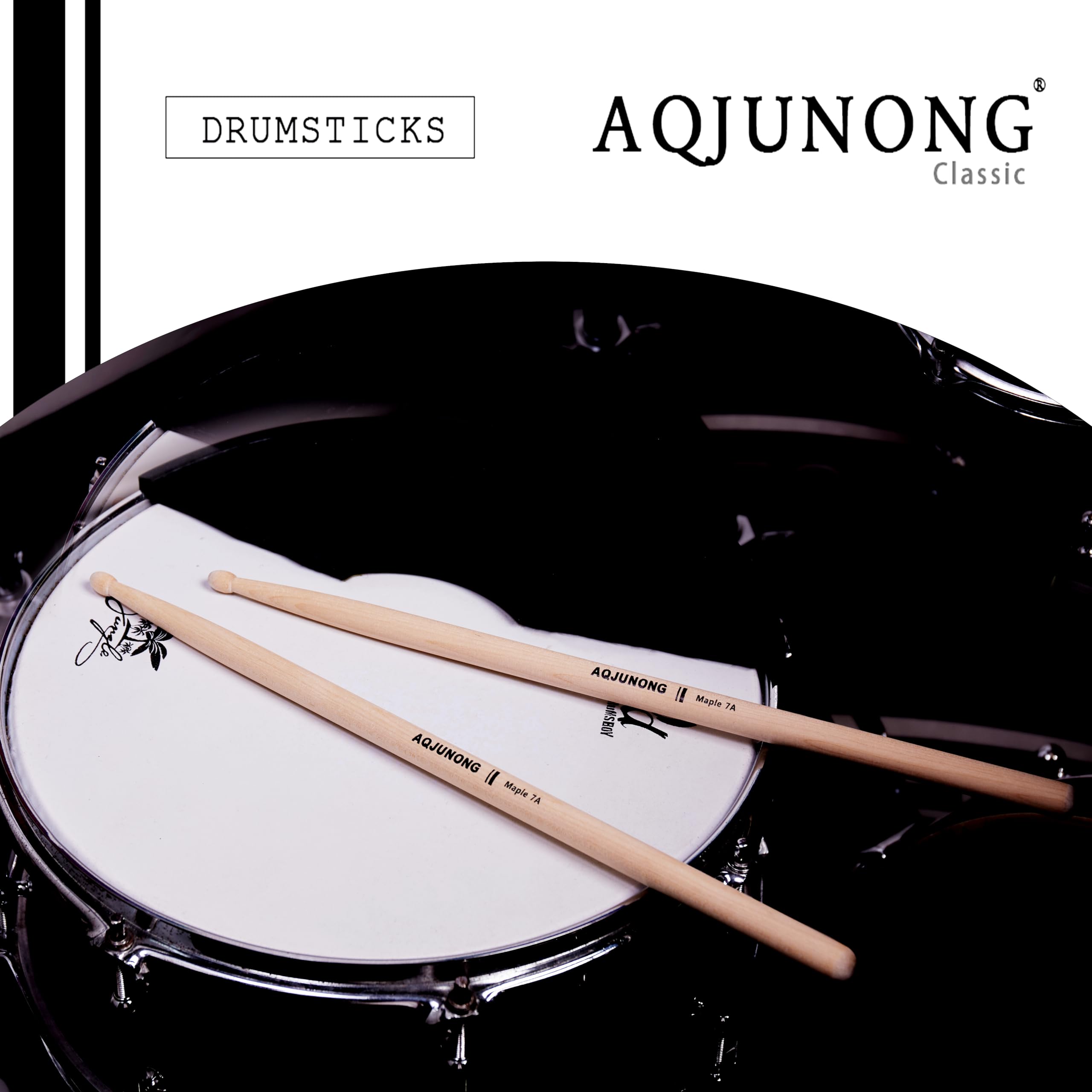 AQJUNONG Drum Sticks,7A Drumsticks, 12 Pairs Classic Maple Wood Tip Drum Sticks for Kids and Adults, Professional Musical Instrument Percussion Accessories