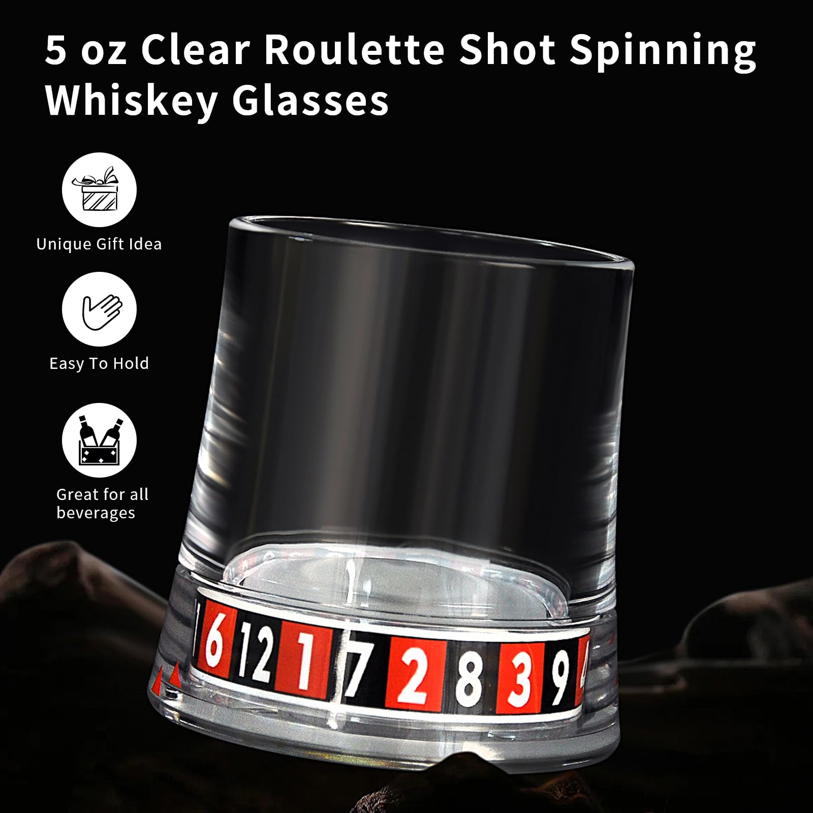 Acrylic Wine Glasses, 5 oz Clear Roulette Shot Spinning Whiskey Glasses, with Beer Bottle Opener, Plastic Reusable Drinking Glasses, Unique Gift for Men Husband Father(S)