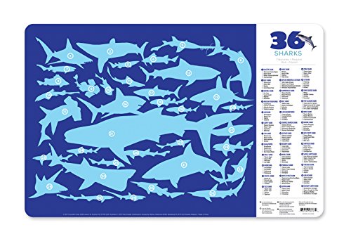 Crocodile Creek 36 Animals/Sharks 2-Sided Placemat, Blue/Green/Teal/Grey/Red
