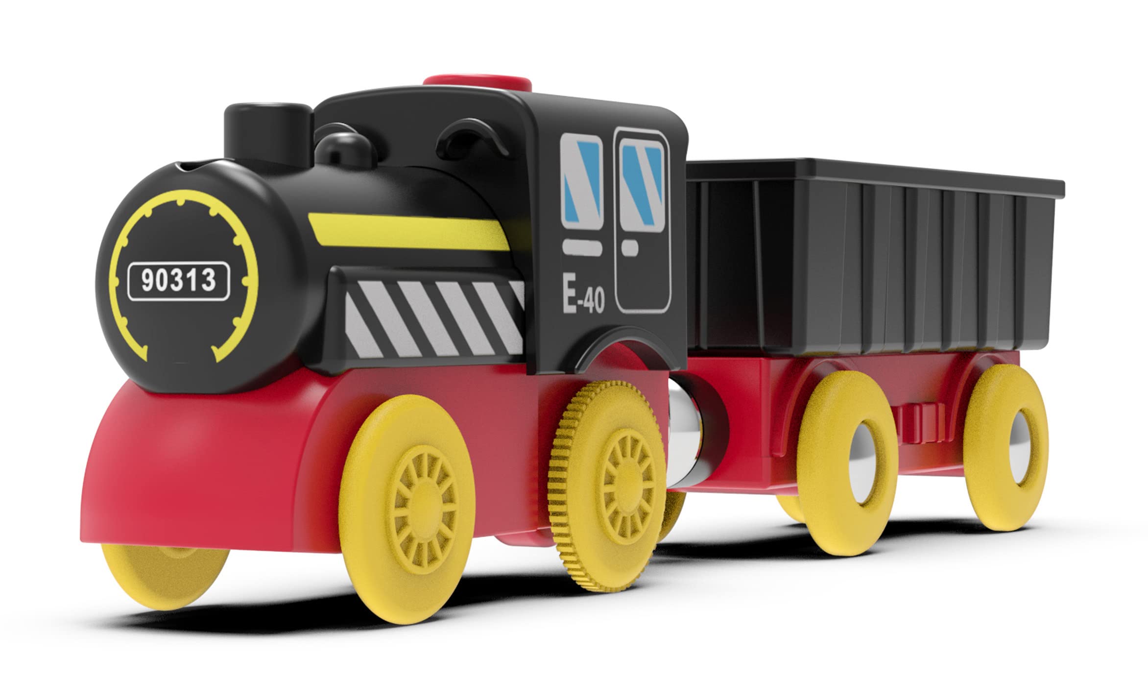 Battery Operated Locomotive Train, Magnetic Train Toy for Wooden Tracks, Motorized Train Compatible with Thomas, Brio, Chuggington, Melissa & Doug