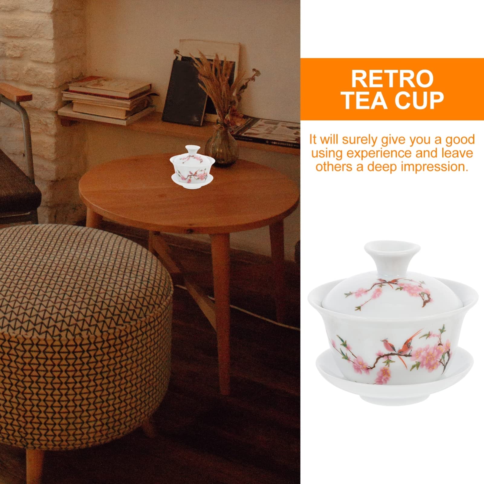BESPORTBLE Gaiwan Tea Cup Kung Fu Tea Service Set Gong Fu Teacup with Lid and Saucer Chinese Style Ceramic Gaiwan Flower Tradition Sancai Tea Cup Bowl Gift