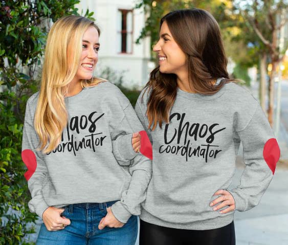 ASTANFY Women Chaos Coordinator Pullover Sweatshirts Teacher Cute Funny Heart Letter Print O Neck Blouse Grey