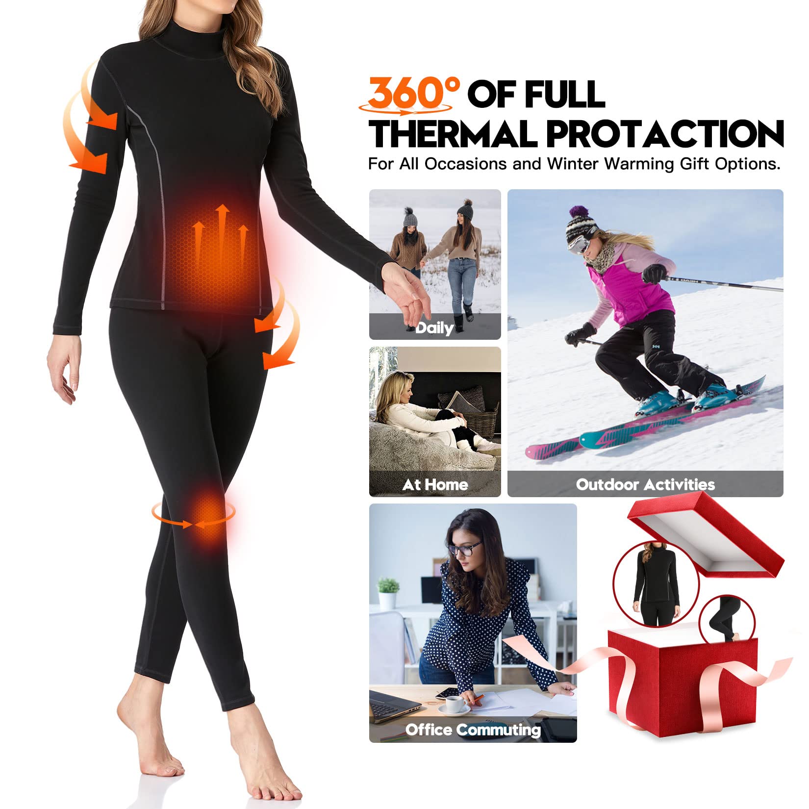 BangJiaju Thermal Underwear Set for Women Base Layer Cold Weather Long Johns Set Compression Sport Underwear Black