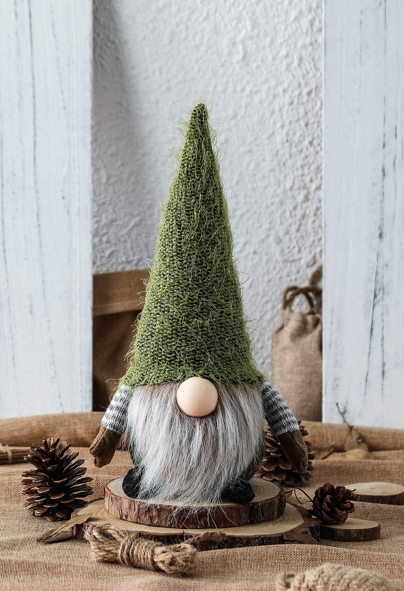Funoasis Christmas Gnome Gifts Holiday Decoration Birthday Present Handmade Tomte Plush Doll, Home Ornaments Tabletop Santa Figurines 14 Inches (Green)