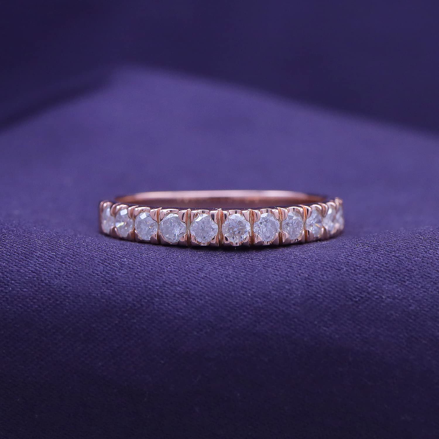 AFFY 3/4 Carat Round Cut Natural White Diamond Wedding Band Ring In 14K Rose Gold Over Sterling Silver (Clarity : I2-I3, Color : I-J, 0.75 Cttw) Ring Size-10