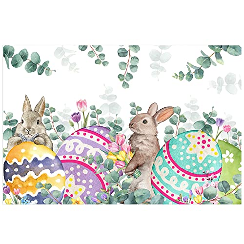 Aquarium Background Happy Easter Eggs 12.4x30.4 inch Fish Tank Background PVC Fish Backdrop Wallpaper for Background Aquarium Rabbits Eucalyptus Leaves