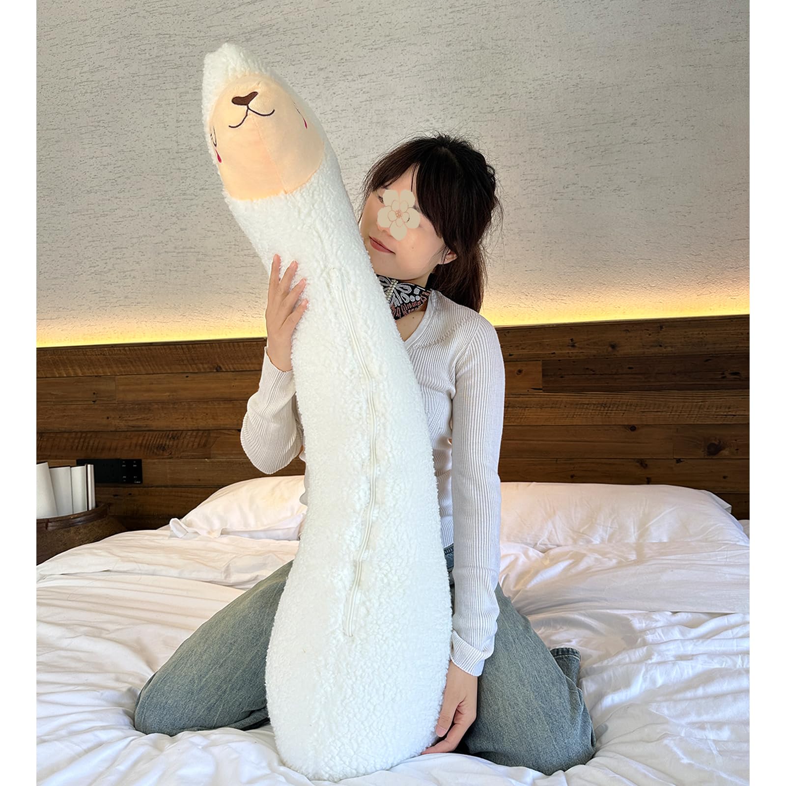 Hofun4U Llama Plush Pillow, 39 Inch Alpaca Plush Long Body Pillow, Alpaca Stuffed Animal, Christmas Holiday Birthday Gift (White)