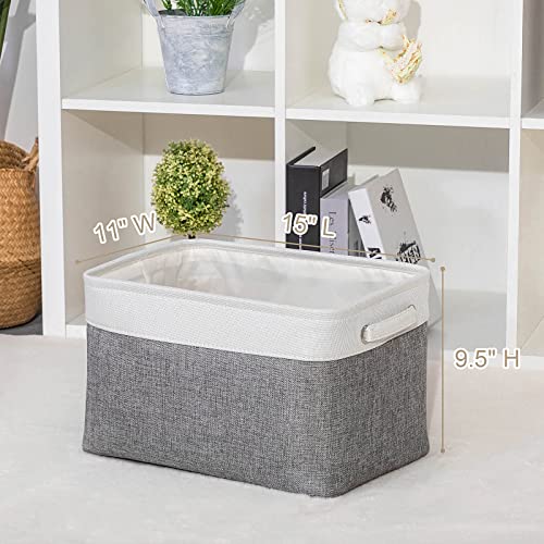 Araierd Storage Baskets for Shelves, Fabric Closet Storage Baskets Flodable Storage Baskets for Organizing Clothes, Toys, Rectangular(15" x 11" x 9.5" -Pack of 4)(White&Grey)