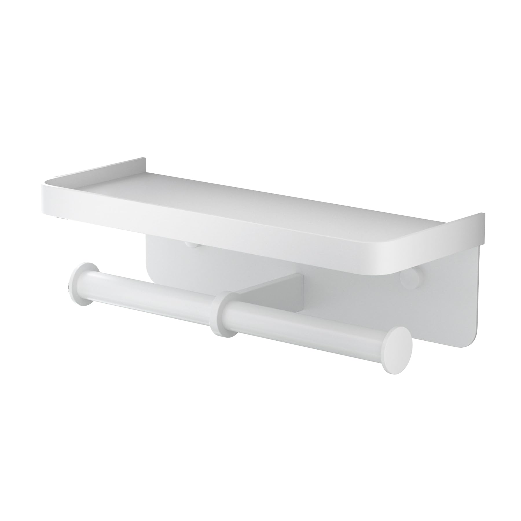 Double Toilet Paper Holder with Shelf, iMonse Paper Towel Holder Wall Mount,Tissue Roll Holder for Bathroom Kitchen RV, Double Tissue Roll Rack with Adhesive & Screw (White)