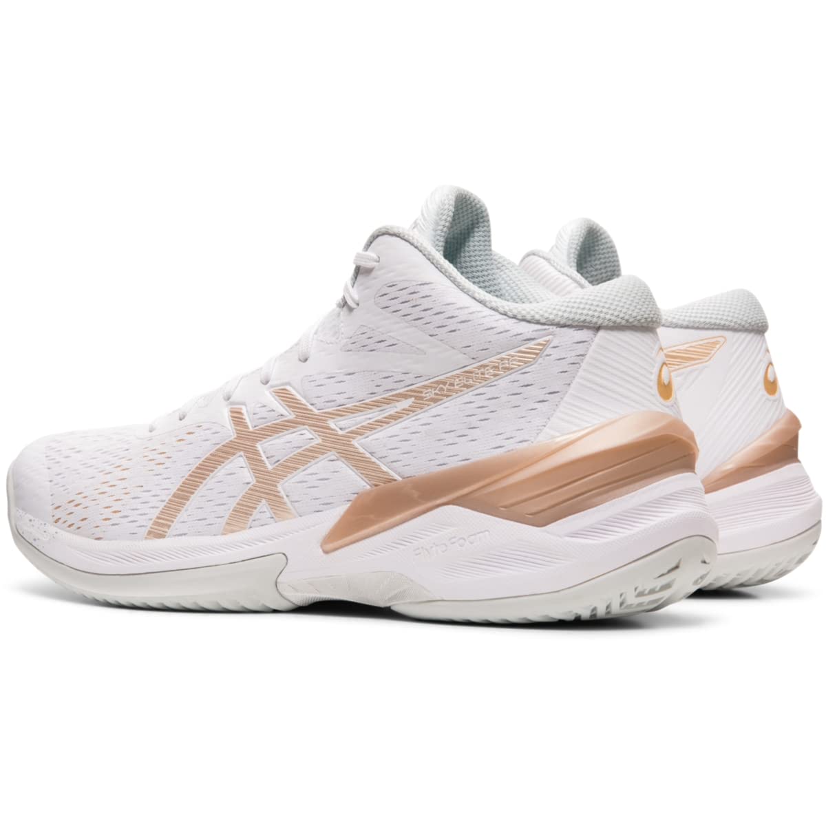 ASICS Women's Sky Elite FlyteFoam Mid Top Court Shoes, 13, White/Frosted Almond