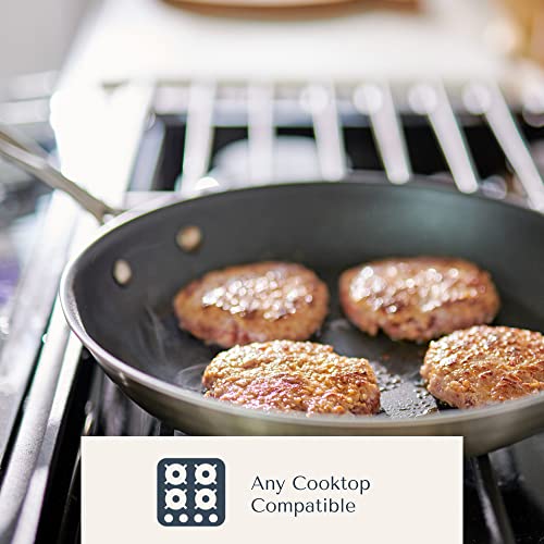 American Kitchen - 10 inch Premium Nonstick Skillet & Frying Pan, Stainless Steel, Durable Coating, PFOA-Free, with Cover, Made In America