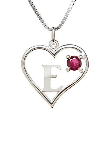 Arbachβs Icy Jewelry - Sterling Silver Box Chain Personalized Birthstone Pendant Statement Necklace - Heart & Letter (E)