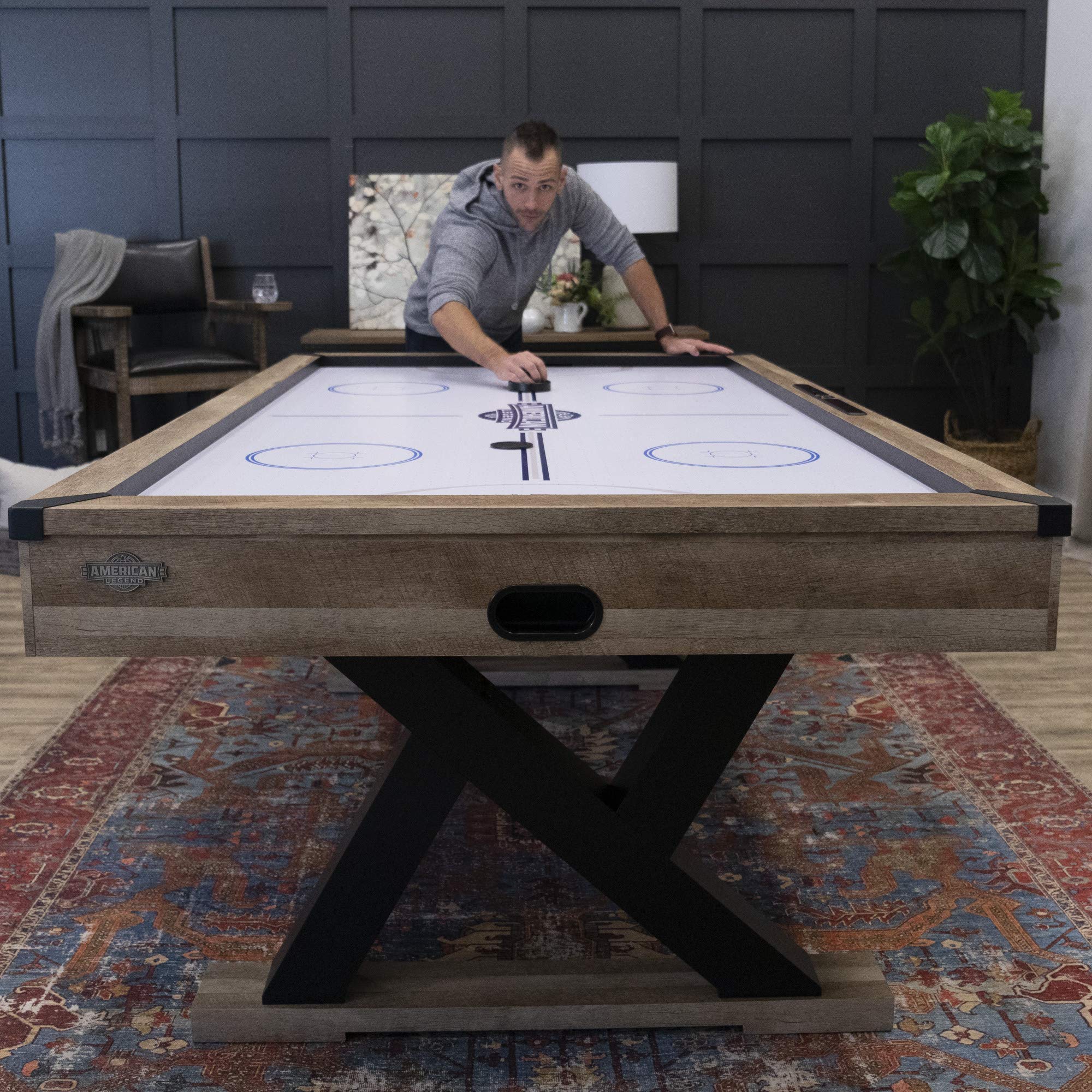 American Legend Kirkwood 84” Air Powered Hockey Table with Rustic Wood Finish, K-Shaped Legs and Modern Design