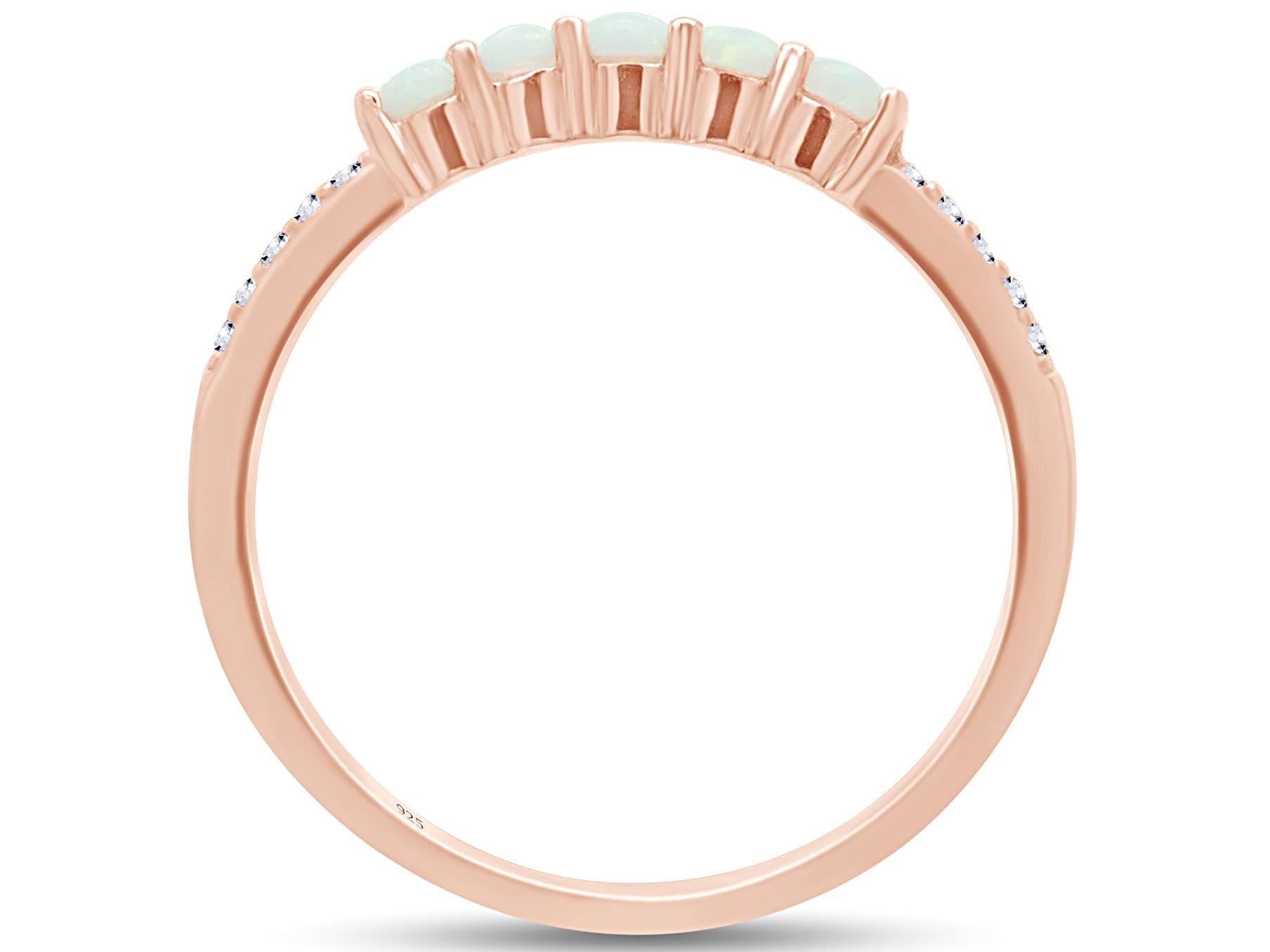AFFY Five Stone Design, Dainty 14k Rose Gold Plated 925 Sterling Silver Round Cut Created Opal And Cubic Zirconia Stackable Ring Jewelry For Women Size -6