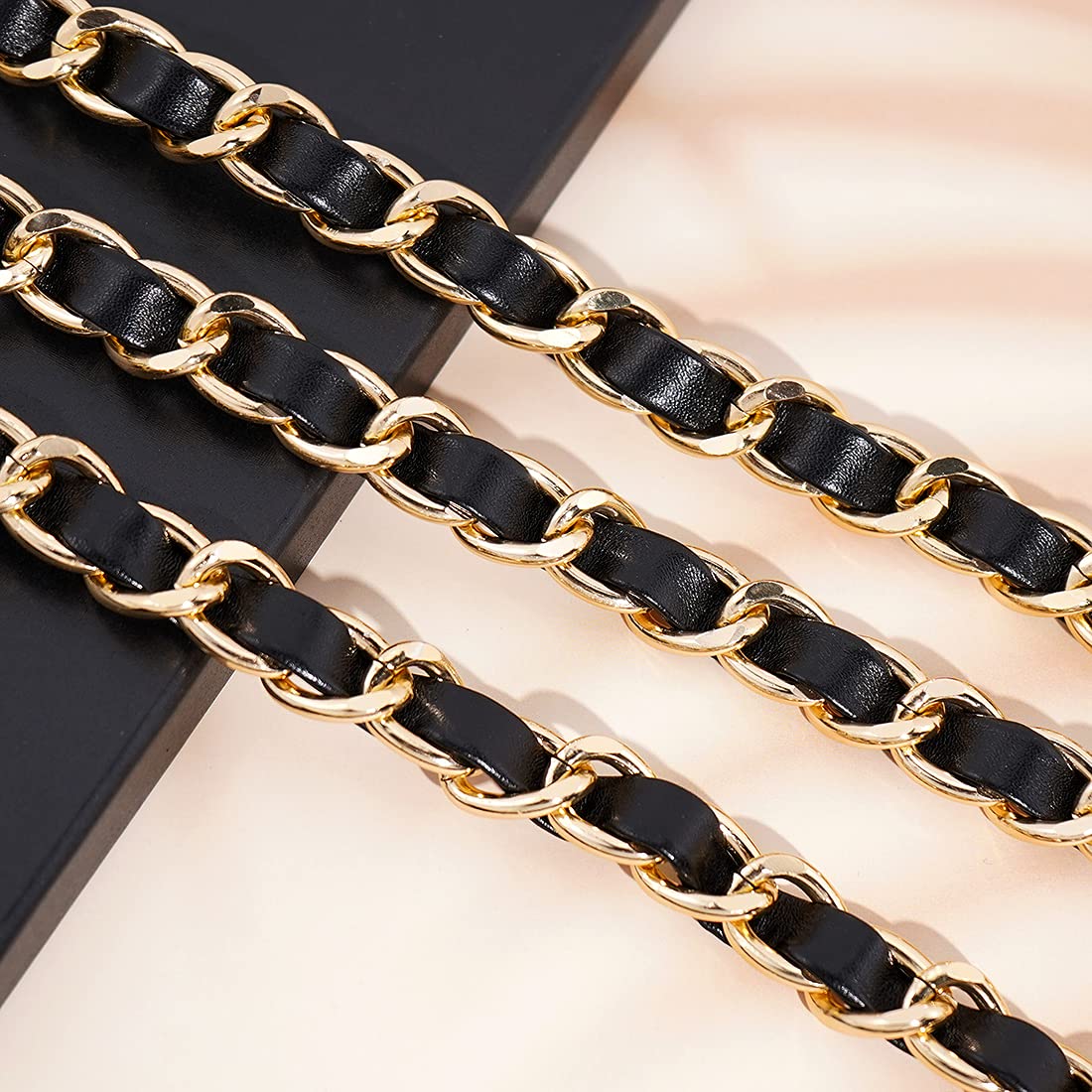 BAOKELAN Women's Leather Chain Belts Double Layer Waist Chain for Jeans Dresses Gold 130CM