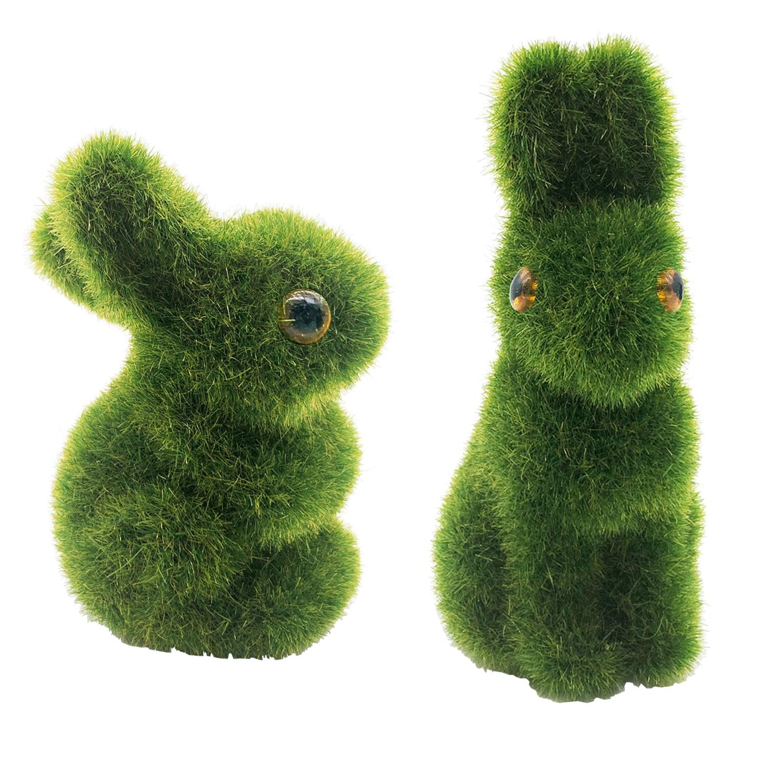 Alpurple 2 PCS Easter Moss Rabbit Statue -Artificial Turf Grass Bunny, Flocked Animal Figurines Ornament for Home,Office Desk,Easter Party Garden Yard Decoration