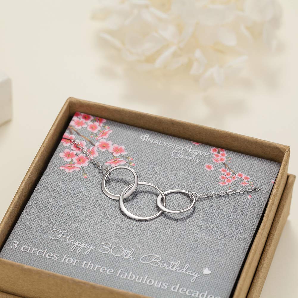 AnalysisyLove 30th Birthday Gifts for Women - Sterling Silver Infinity 3 Circle Necklace for Her 3 Decades Jewelry Gift Ideas