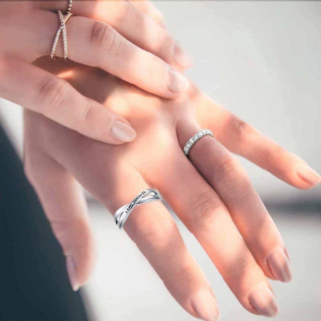 BAOWING I am Enough Rings Stainless Steel CZ Inspirational Ring Size 7
