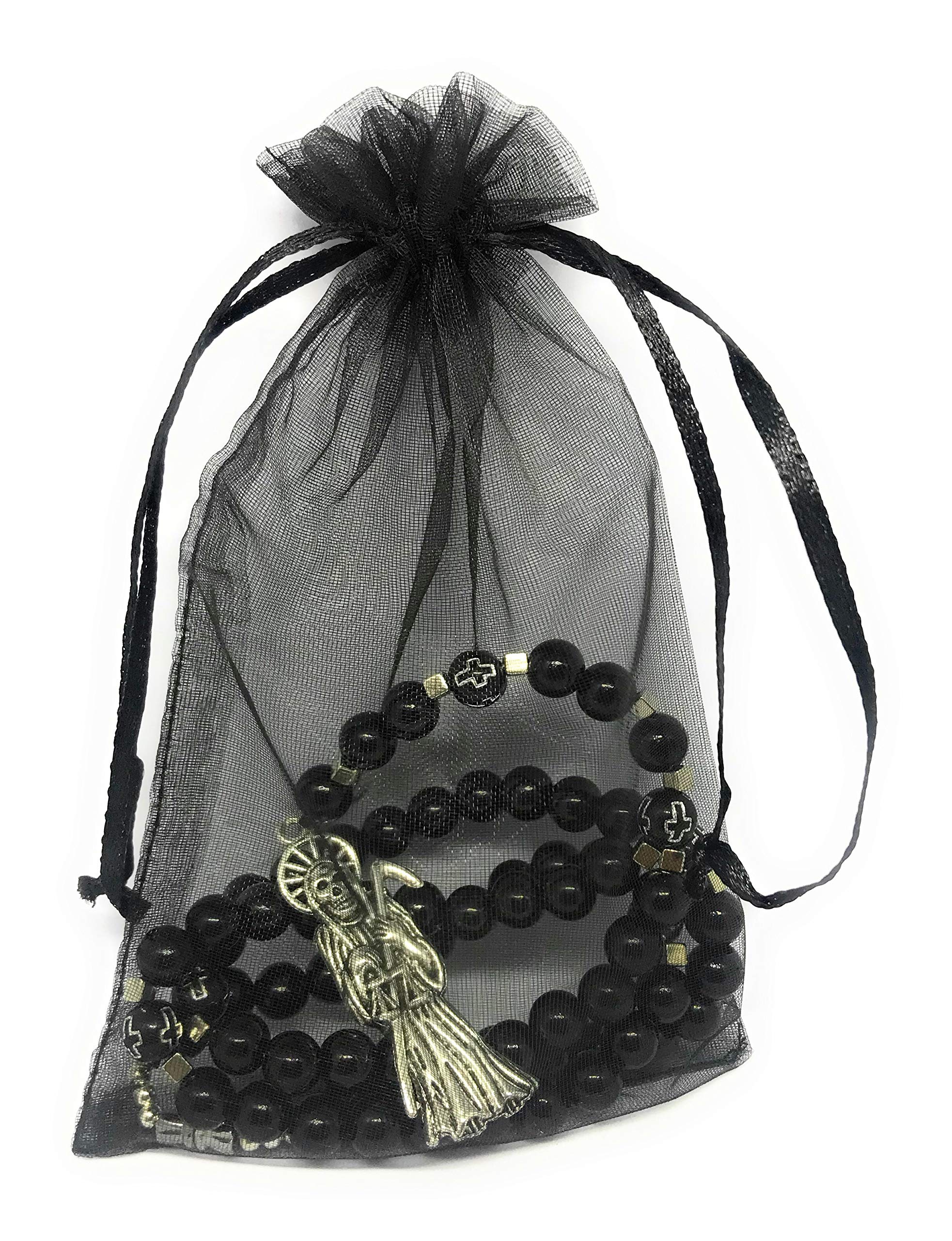 Acrylic Holy death's necklace, rosary style. Collar de la Santa Muerte de acrilico estilo rosario. Grim reaper Y style necklace.