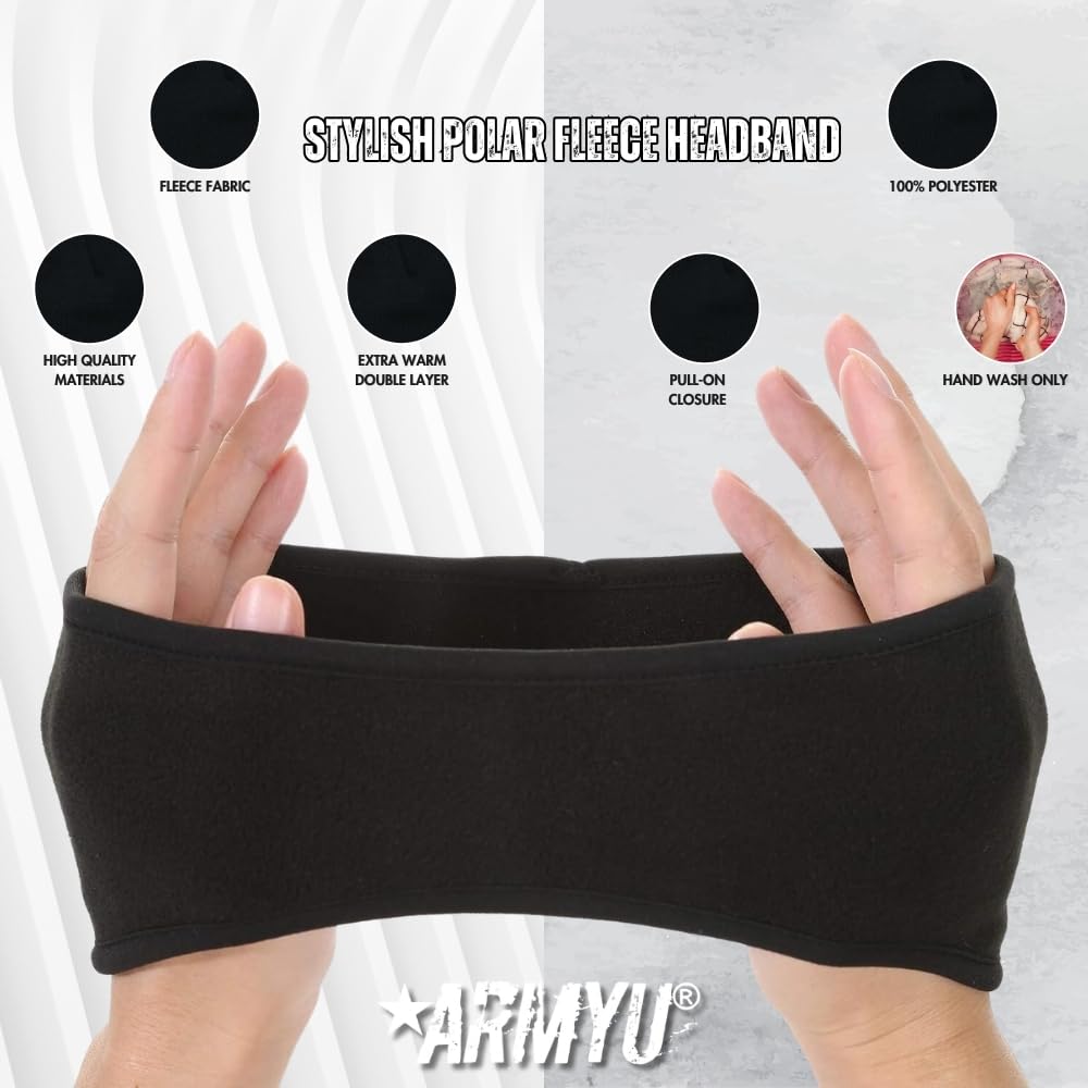 Army Universe Black Polar Fleece Cold Weathr Headband β Ultimate Unisex Head Wrap Winter Ear Warmth for Outdoor Sports