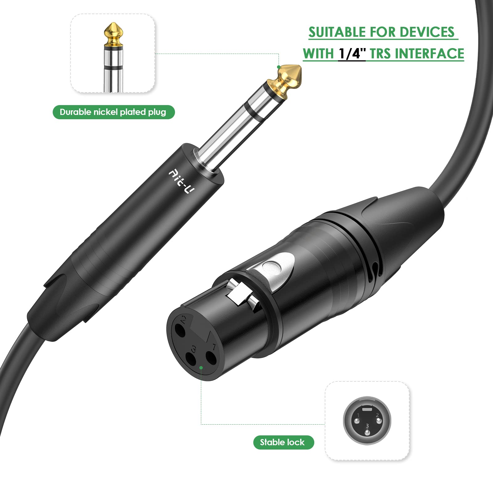 Ait-u XLR Female to 1/4 Cable 3FT XLR to TRS Jack 6.35mm Male TRS to Female XLR Patch Cable - 3Feet Mic Cable
