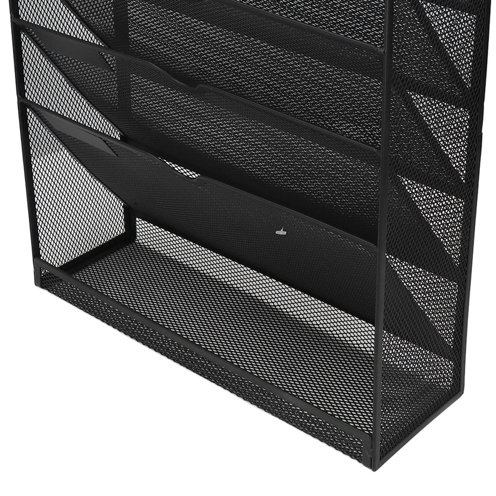 Asixxsix Hanging Wall File Organizer, 5 Pockets Metal Mesh Wall Mounted Paper Magazine Rack with Bottom Flat Tray Heavy Duty File Document Organizer for Home Office Classroom Wall File Holder