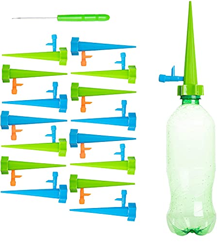 Automatic Plant Self-Watering Devices Irrigation Drippers with Release Control Valve Switch Constant Pressure Flow for Vacation Indoor and Outdoor Gardening Care 15 Pcs