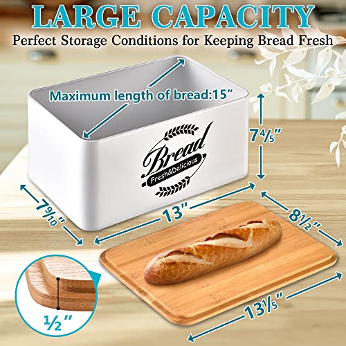AOSION Metal Bread Box for Kitchen Countertop, All-In-One Large Bread Boxes with Bamboo Cutting Lid, Bread Storage Fresher For Longer, White