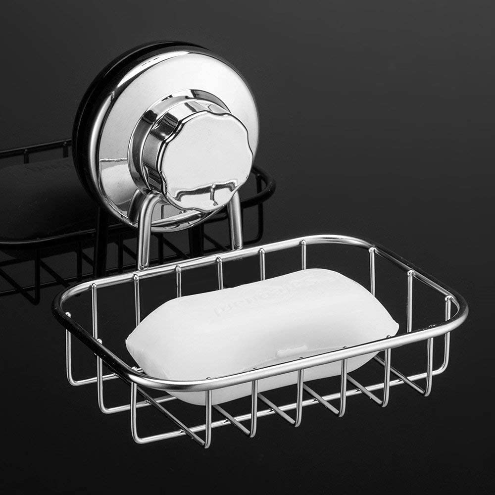 ARCCI Bar Soap Holder for Shower Wall, Stainless Steel Strong Vacuum Suction Cup Shower Soap Dish, Rustproof Wall Mouted Square Soap Sponge Holder Tray for Bathroom & Kitchen Sink