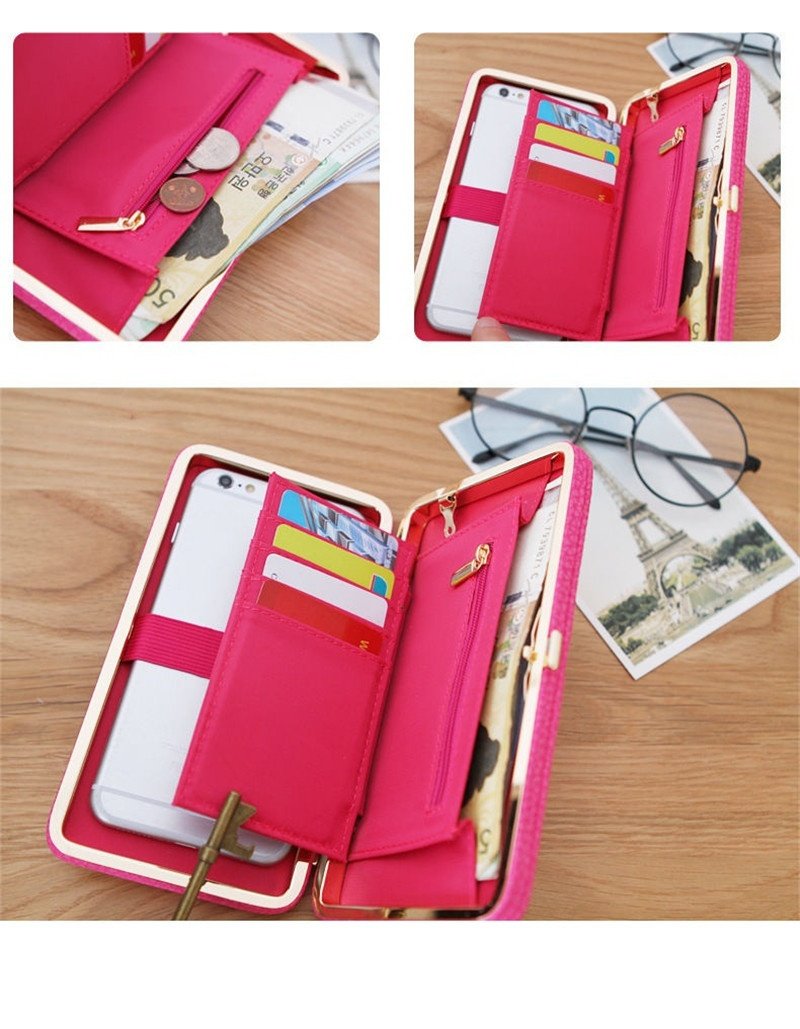 Huitao Women Bowknot Wallet Long Purse Phone Card Holder Clutch Large Capacity Pocket Coffee one Size