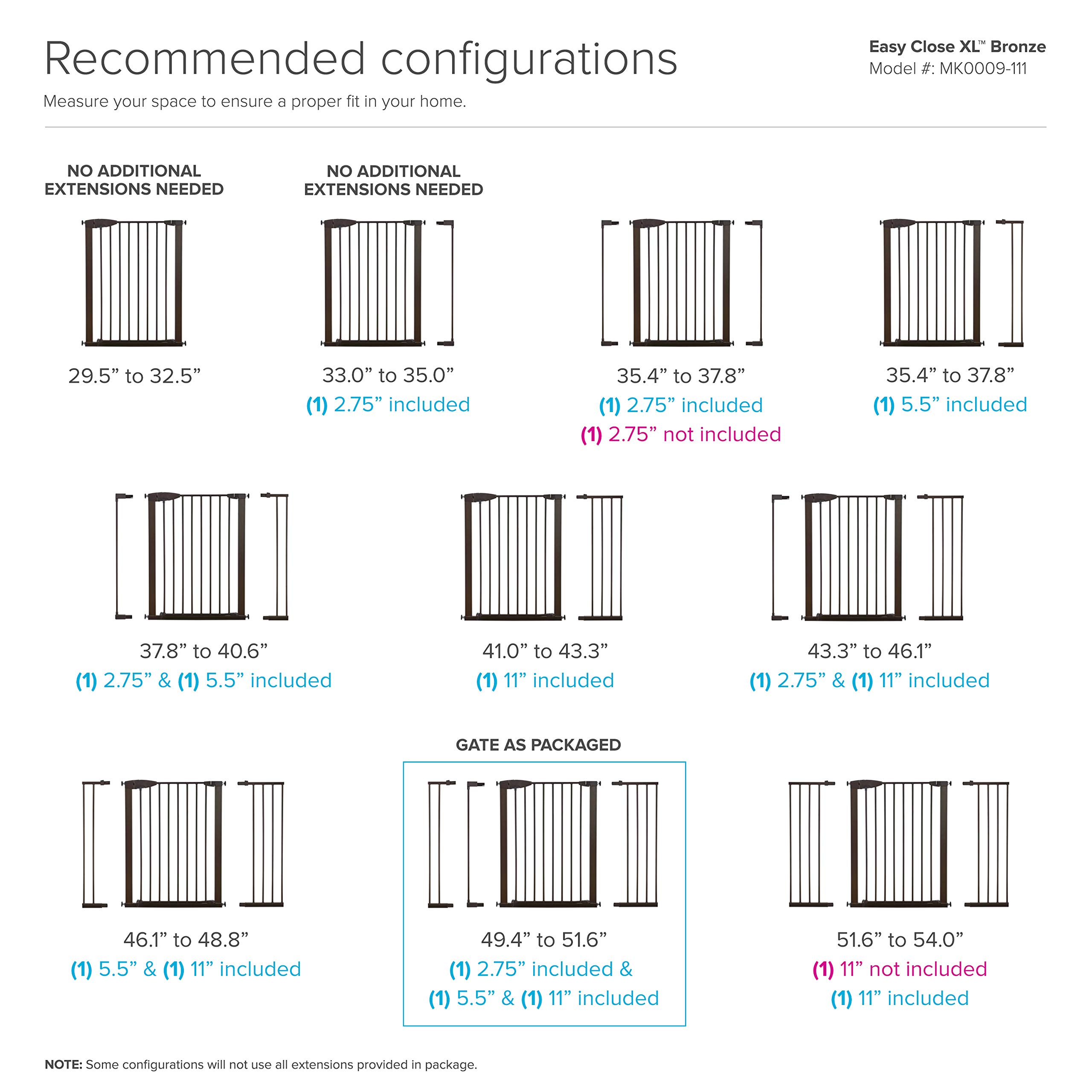 Munchkin® Easy Close XL™ Pressure Mounted Baby Gate for Stairs, Hallways and Doors, Walk Through with Door, 29.5" - 51.6" Wide, Metal, Bronze