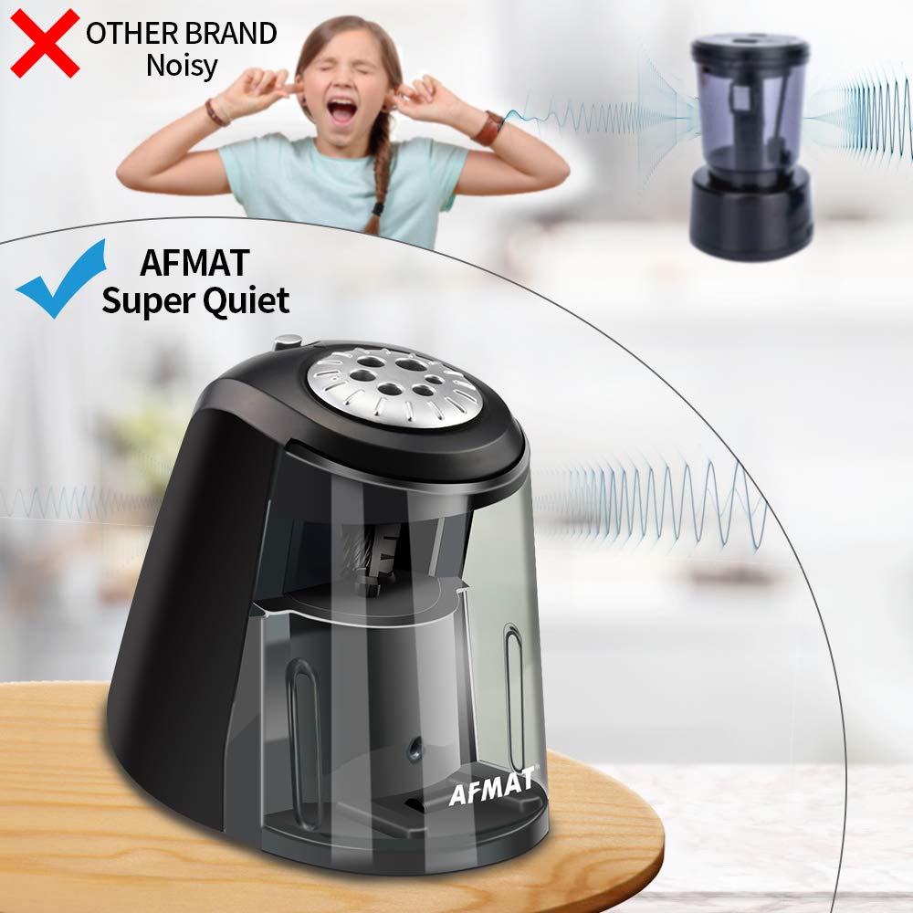 AFMAT Electric Pencil Sharpener Heavy Duty, 6 Holes, Large Adjustable Pencil Sharpener for Artists, Super Quiet Classroom Electric Sharpener with Helical Blade, Auto Stop for 6-11mm Jumbo Pencils