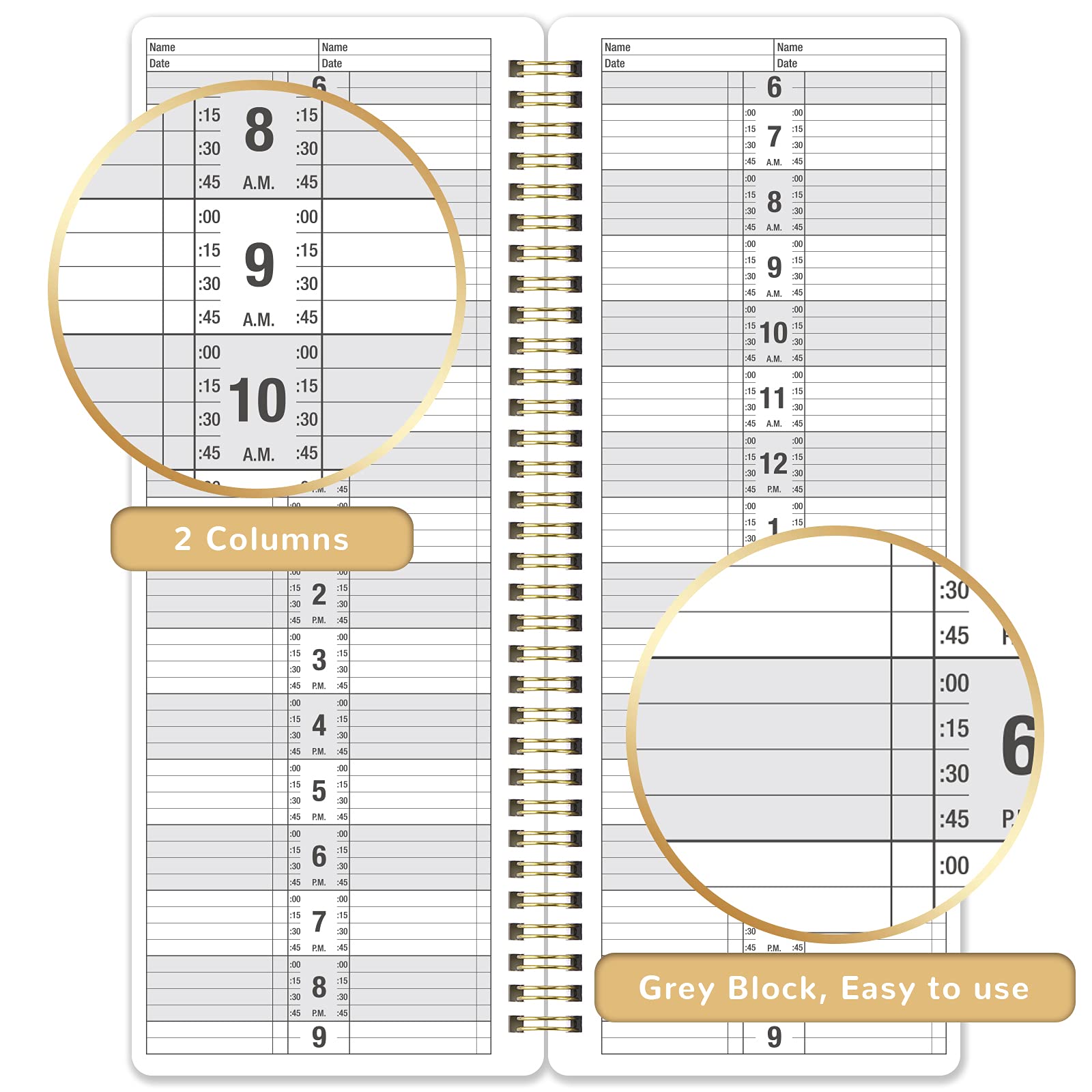 Appointment Book – Undated Salon Appointment Book, 15 Minute Intervals Day Planner, 4.5’’ x 11.5’’ Daily&Hourly Schedule Book, 2 Column&200 Pages, Strong Twin-Wire Binding, Hardcover, SPA Organizer