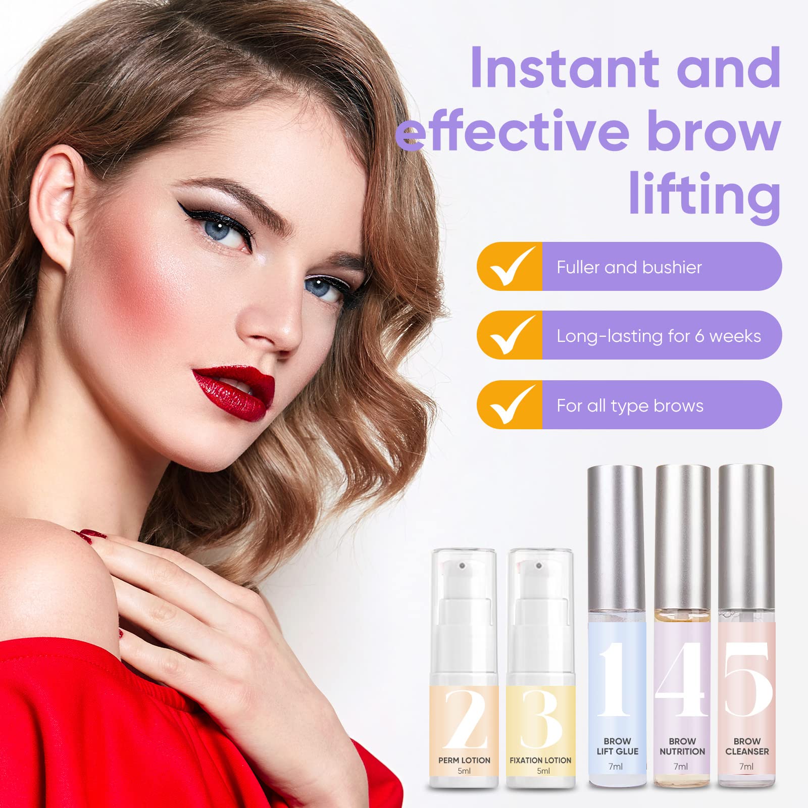 Aromandina Brow Lamination Kit, Professional Eyebrow Lamination Kit with Keratin, Long-Lasting Instant DIY Eye Brow Lift Kit for Thicker, Fuller, Purple